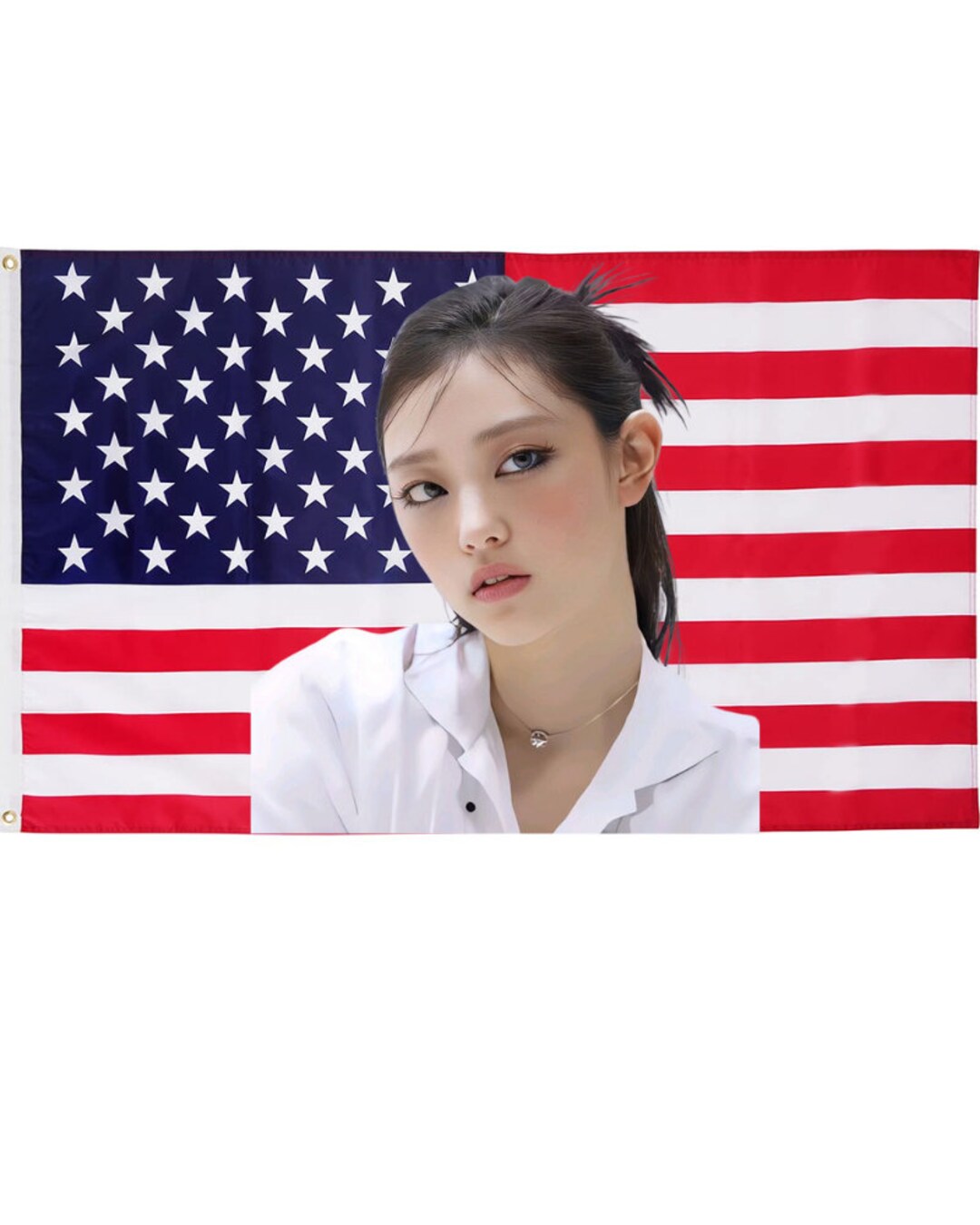 Haerin Kang New Jeans USA Flag Bunnie KPOP American Flag Tiktok Meme Trendy Room Tapestry ...