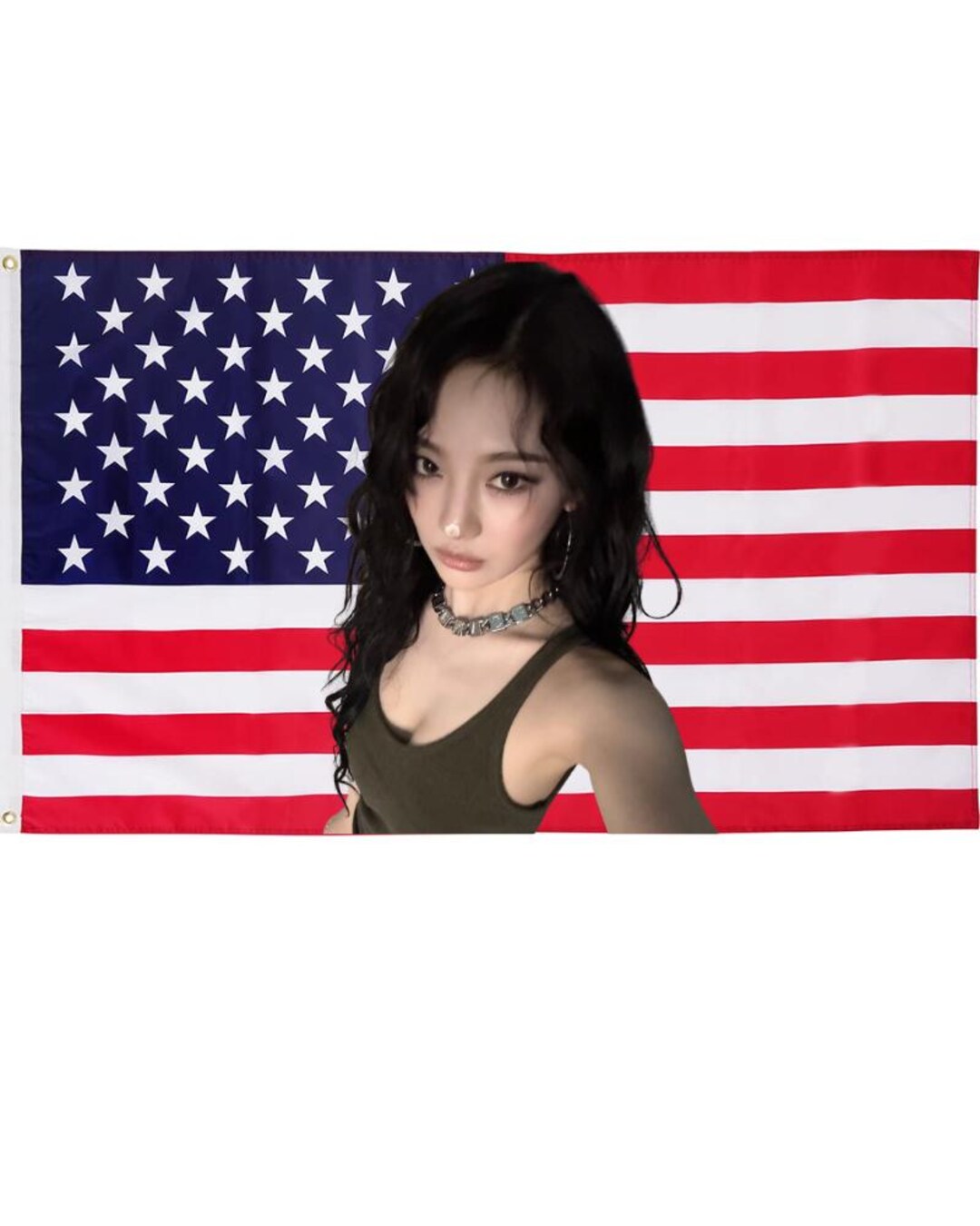 Ningning Aespa Pop USA Flag MY Bunnie KPOP American Flag Tiktok Meme Trendy Room Tapestry ...