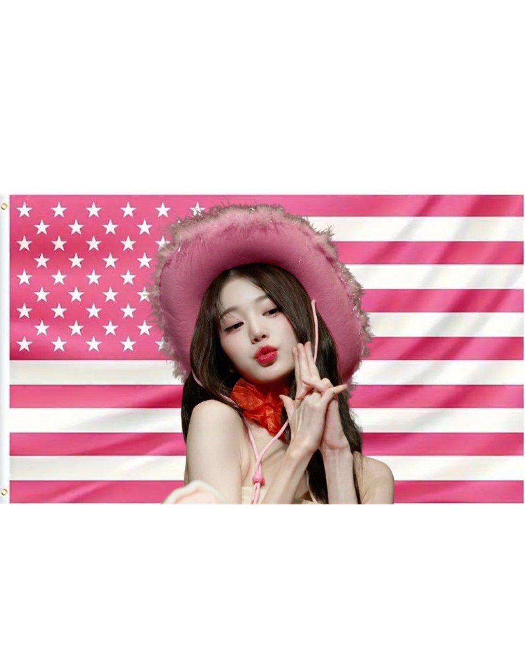 Wonyoung IVE Pink USA Flag Bunnie Kpop American Flag Tiktok Meme Trendy Room Tapestry Fanmade ...