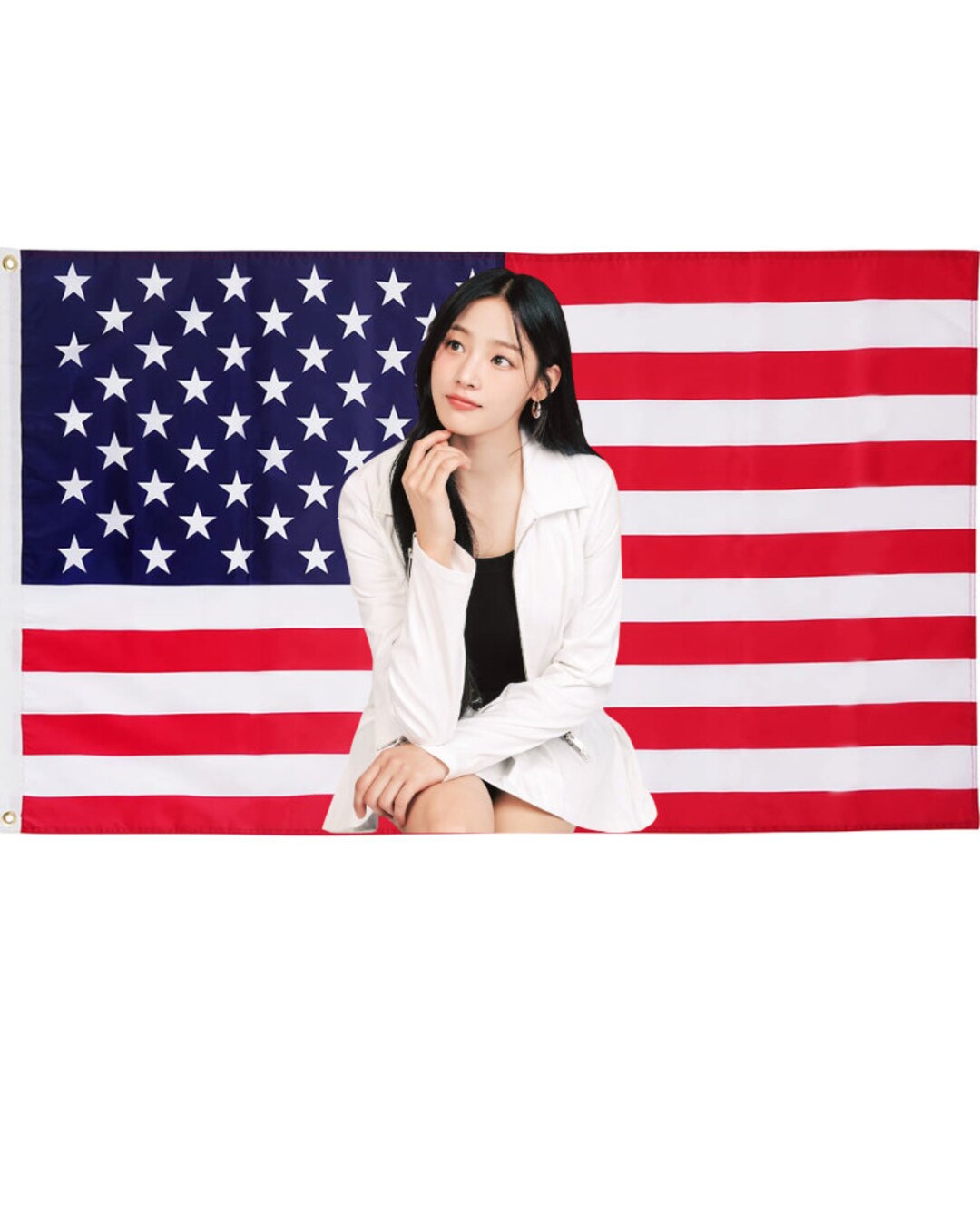 Minji Kim Newjeans USA Flag Bunnie KPOP American Flag Tiktok Meme Trendy Room Tapestry Fanmade ...