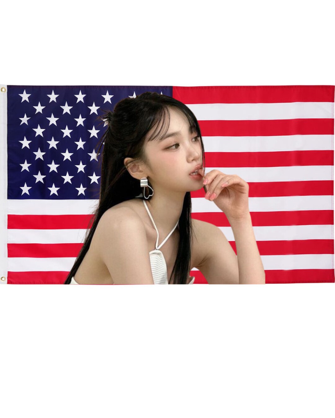 Chaewon Le Sserafim USA Flag Bunnie KPOP American Flag Tiktok Meme Trendy Room Tapestry Fanmade ...