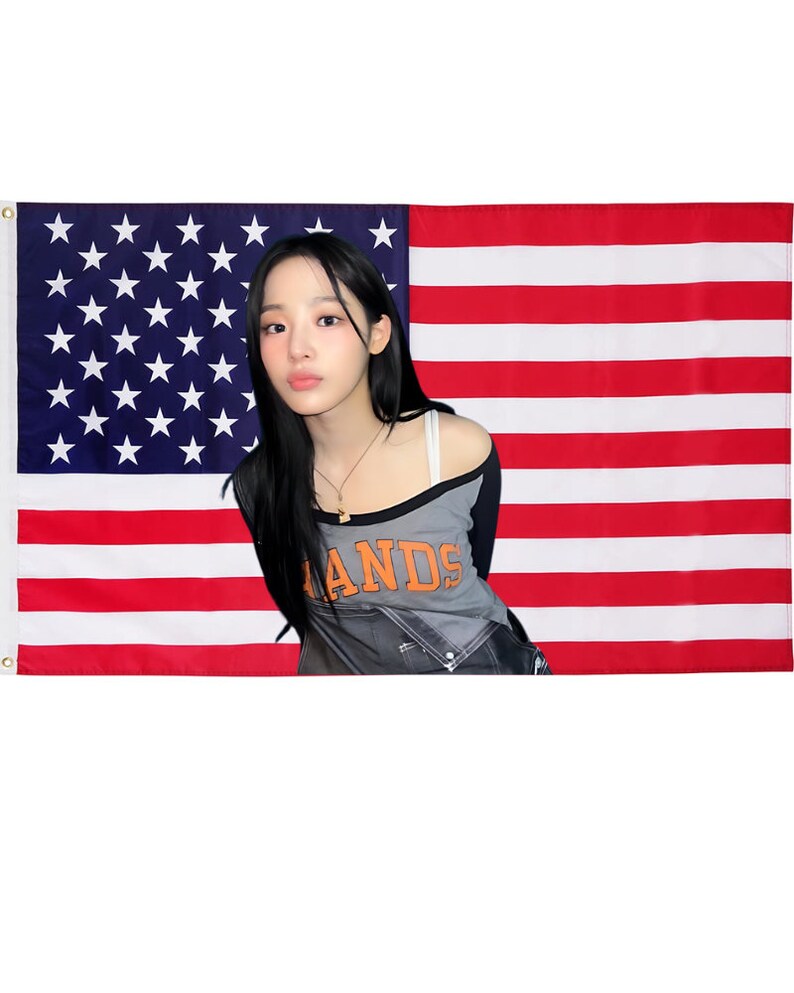 Minji Kim Newjeans USA Flag Bunnie KPOP American Flag Tiktok Meme Trendy Room Tapestry Fanmade ...