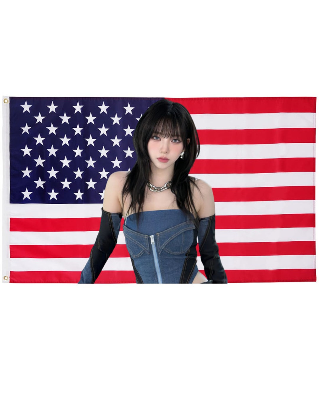 Karina of Aespa USA Flag Bunnie KPOP American Flag Tiktok Meme Trendy Room Tapestry Fanmade ...
