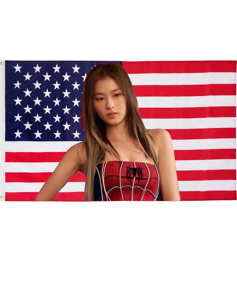 Sana TWICE USA Flag Bunnie KPOP American Flag Tiktok Meme Trendy Room Tapestry Fanmade Subtle ...
