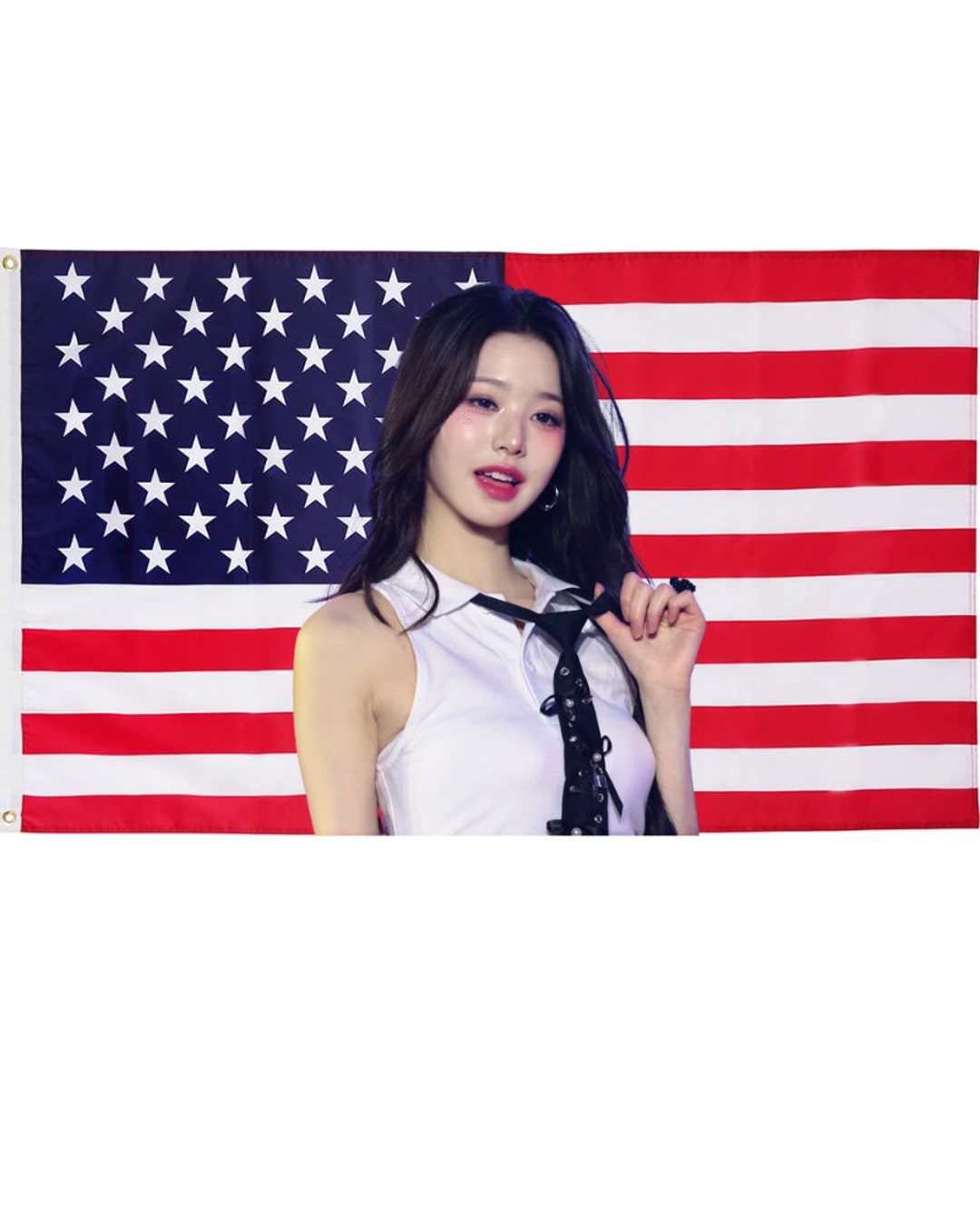 Wonyoung IVE Pink USA Flag Bunnie Kpop American Flag Tiktok Meme Trendy Room Tapestry Fanmade ...