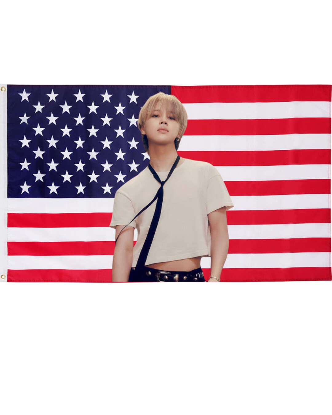 Jimin BTS Army USA Flag Bunnie Kpop American Flag Tiktok Meme Trendy Room Tapestry Fanmade ...