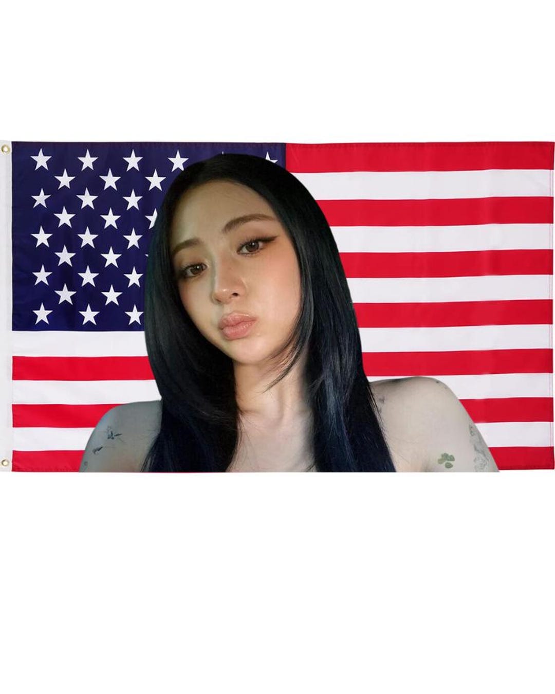 Yùnjín Le Ssèrafim USA Flag Bunnie KPOP American Flag Tiktok Meme Trendy Room Tapestry Fanmade ...