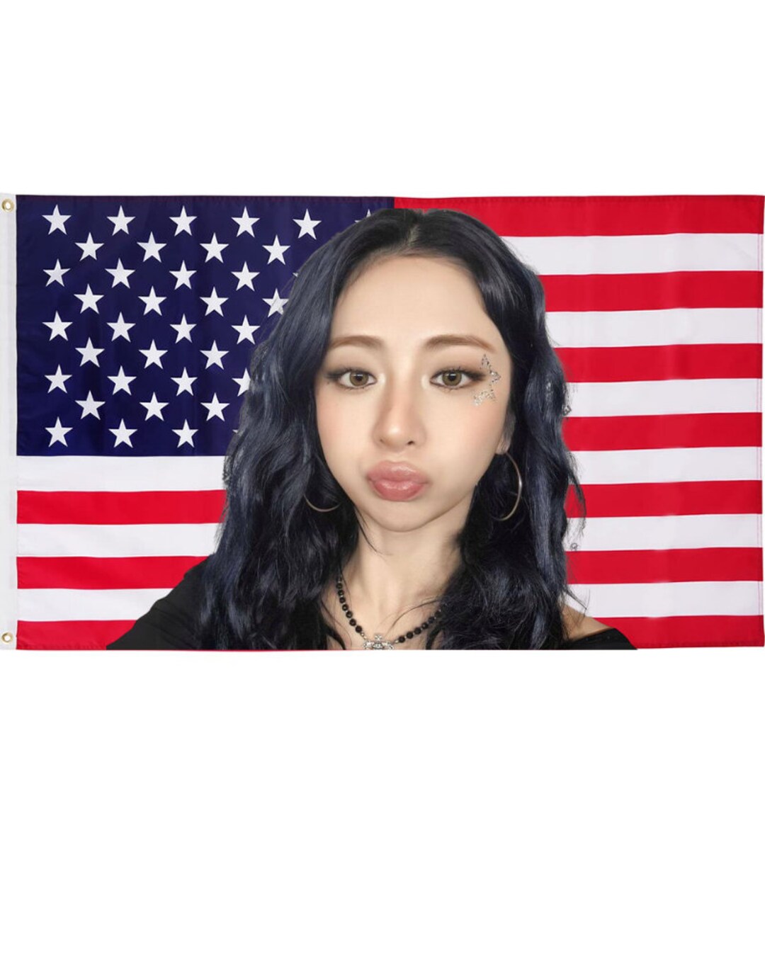 Jen Yunjin Le Sserafim USA Flag KPOP American Flag Tiktok Meme Trendy Room Tapestry Fanmade ...