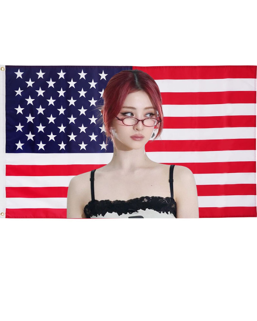Yùnjín Le Ssèrafim USA Flag Bunnie KPOP American Flag Tiktok Meme Trendy Room Tapestry Fanmade ...