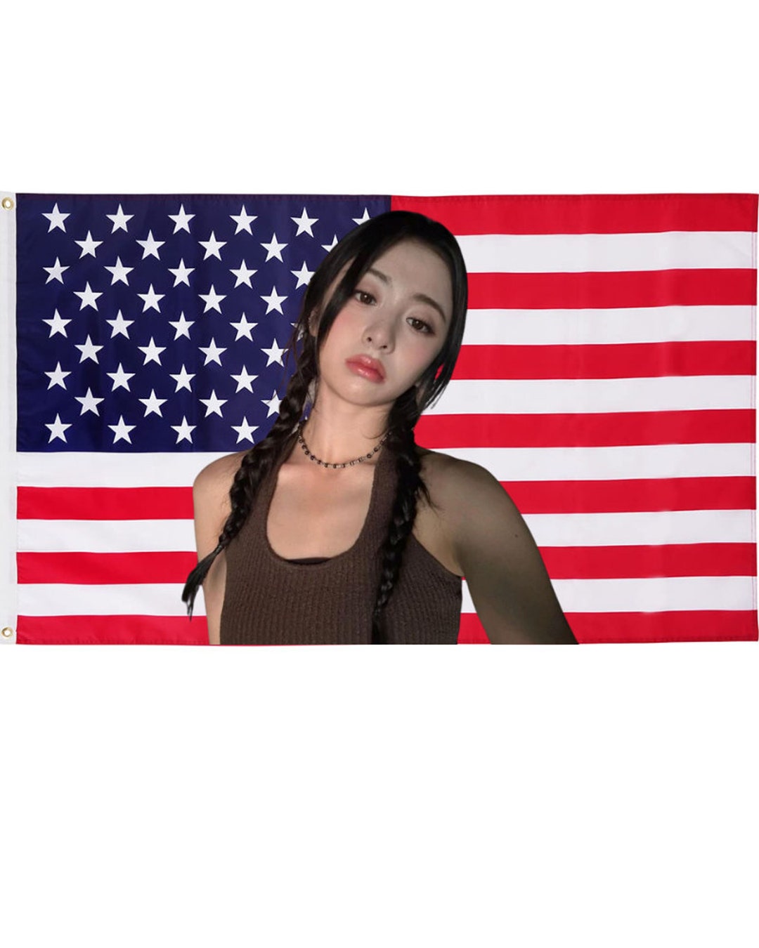 Yùnjín Le Ssèrafim USA Flag Bunnie KPOP American Flag Tiktok Meme Trendy Room Tapestry Fanmade ...