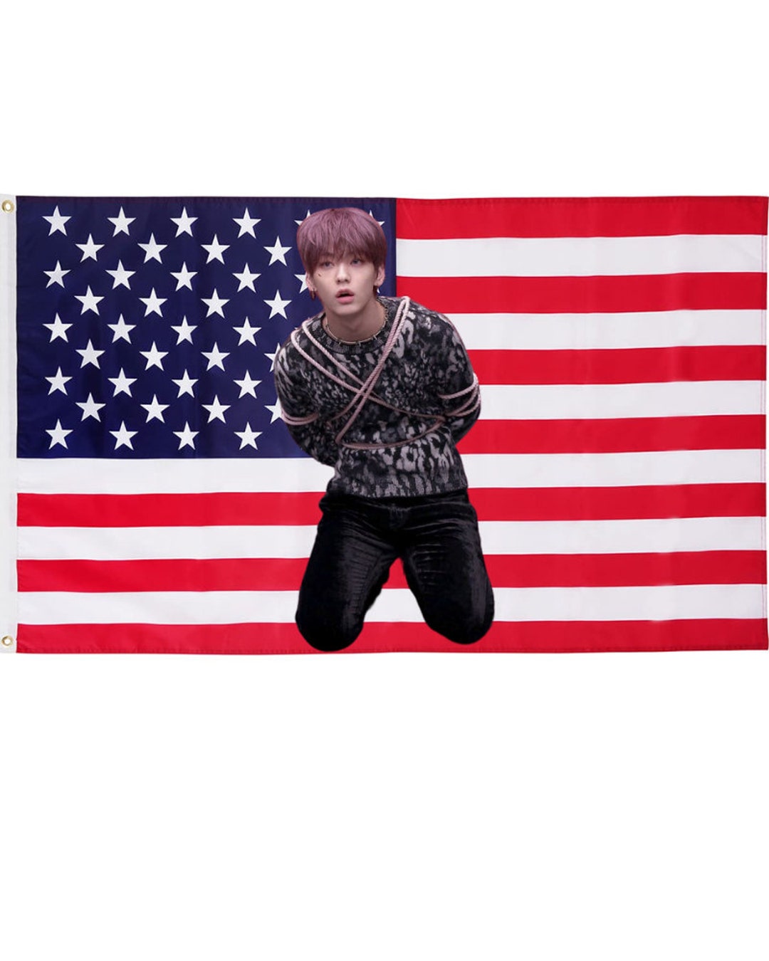 Soobin TXT USA Flag Bunnie Kpop American Flag Tiktok Meme Trendy Room ...