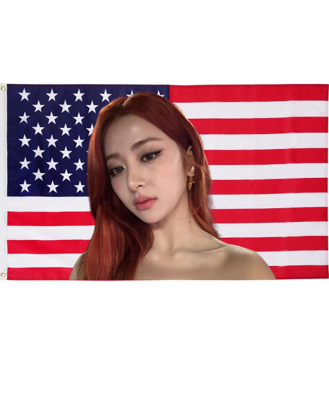 Yùnjín Le Ssèrafim USA Flag Bunnie KPOP American Flag Tiktok Meme Trendy Room Tapestry Fanmade ...