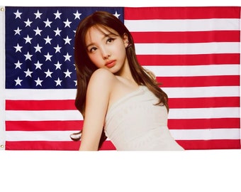 Sana TWICE USA Flag Bunnie KPOP American Flag Tiktok Meme Trendy Room Tapestry Fanmade Subtle ...