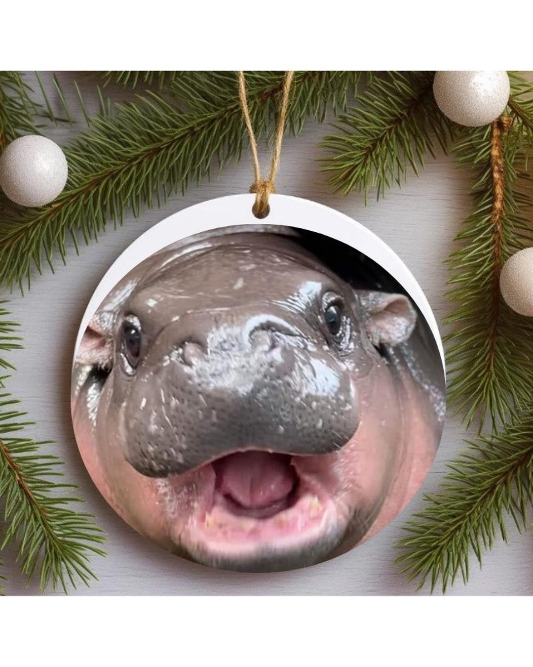 Moo Deng Christmas Ornament Baby Pygmy Hippo Ceramic, Viral Tiktok Meme ...