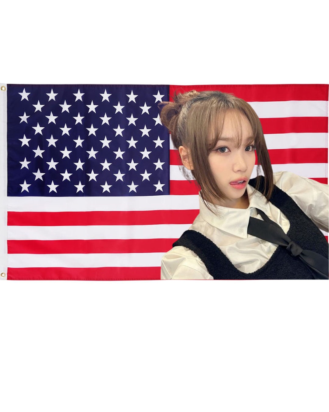 Chaewon Le Sserafim USA Flag Bunnie KPOP American Flag Tiktok Meme Trendy Room Tapestry Fanmade ...