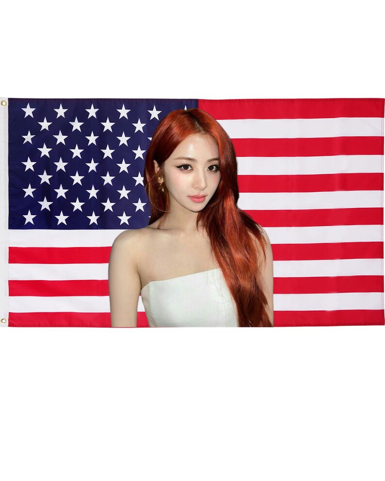 Yùnjín Le Ssèrafim USA Flag Bunnie KPOP American Flag Tiktok Meme Trendy Room Tapestry Fanmade ...