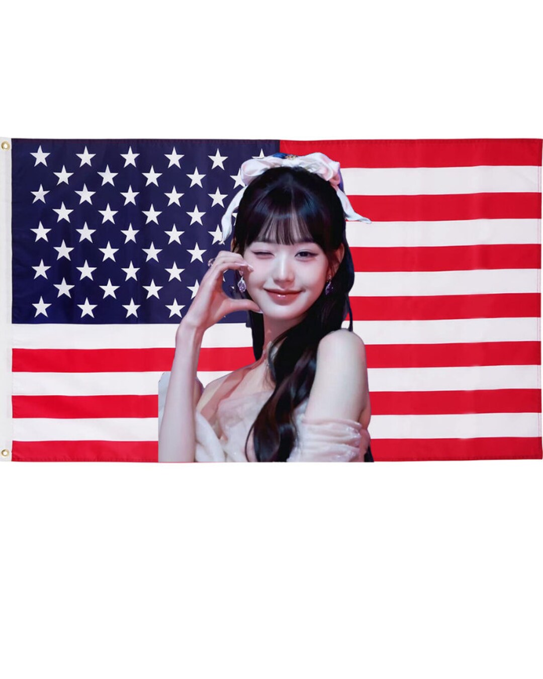 Wonyoung IVE USA Flag Bunnie Kpop American Flag Tiktok Meme Trendy Room Tapestry Fanmade Subtle ...