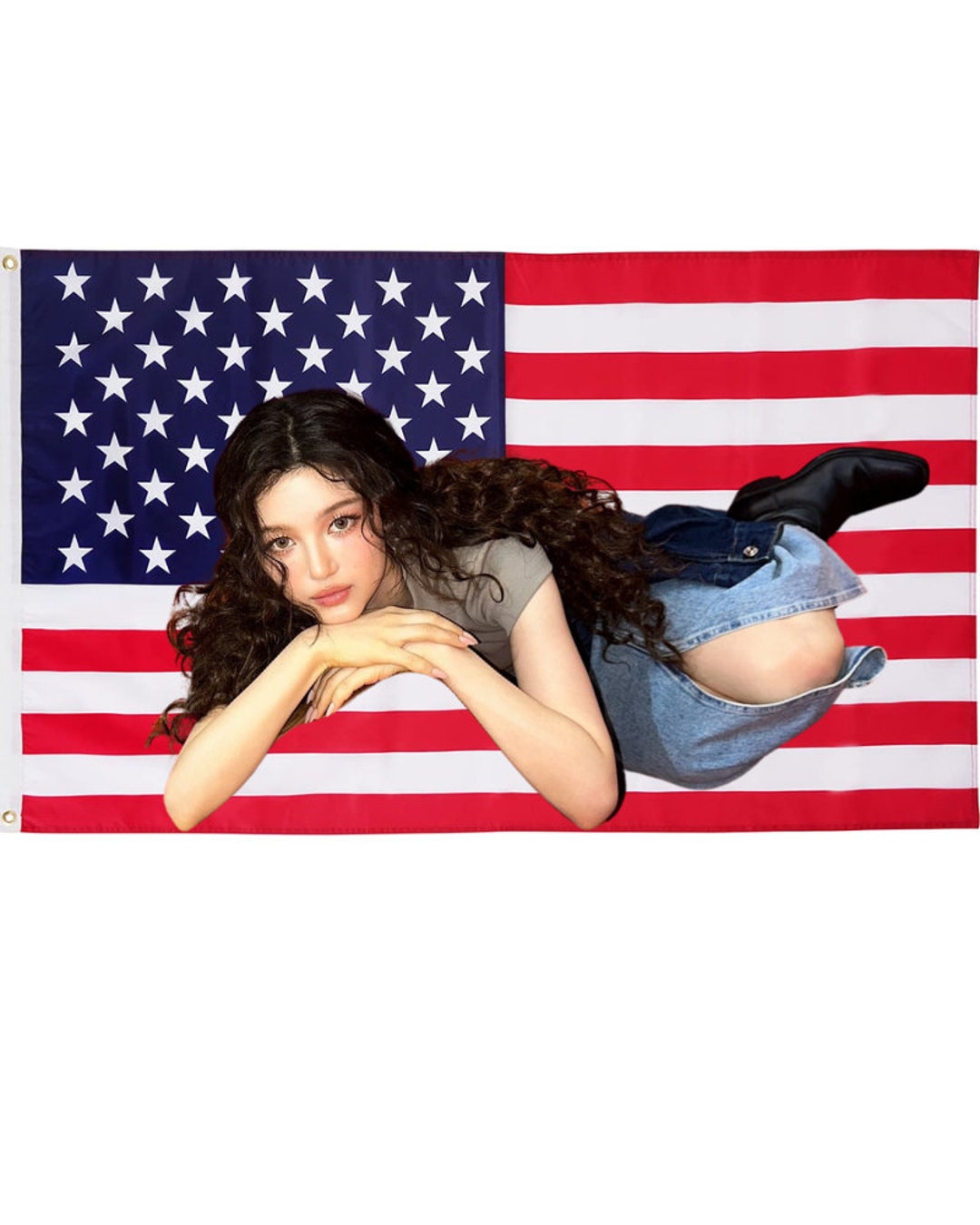 Danielle Marsh Newjeans USA Flag Bunnie KPOP American Flag Tiktok Meme Trendy Room Tapestry ...
