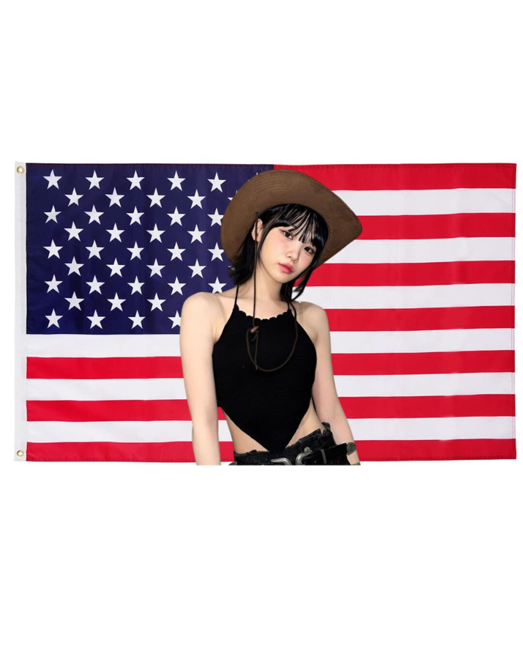 Chaewon Le Sserafim USA Flag Bunnie KPOP American Flag Tiktok Meme Trendy Room Tapestry Fanmade ...