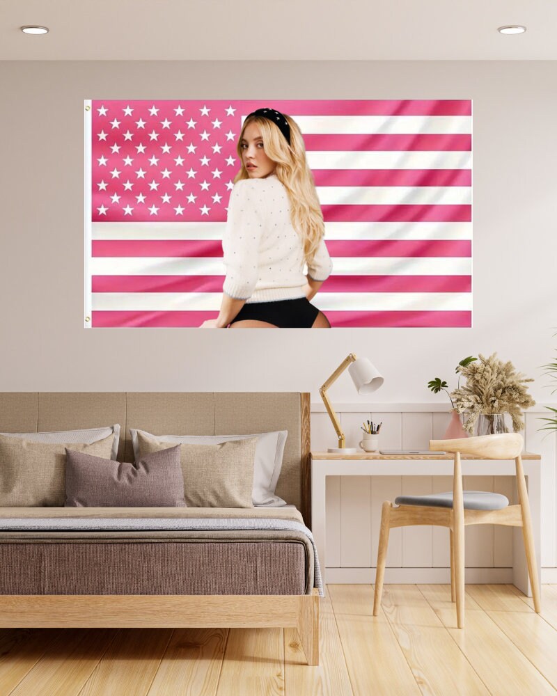 Sydney Sweeney Pin up Girl Pink USA Flag American Flag Tiktok Meme ...