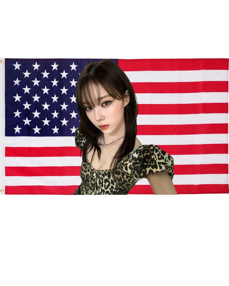 Winter of Aespa Pop USA Flag Bunnie KPOP American Flag Tiktok Meme Trendy Room Tapestry Fanmade ...