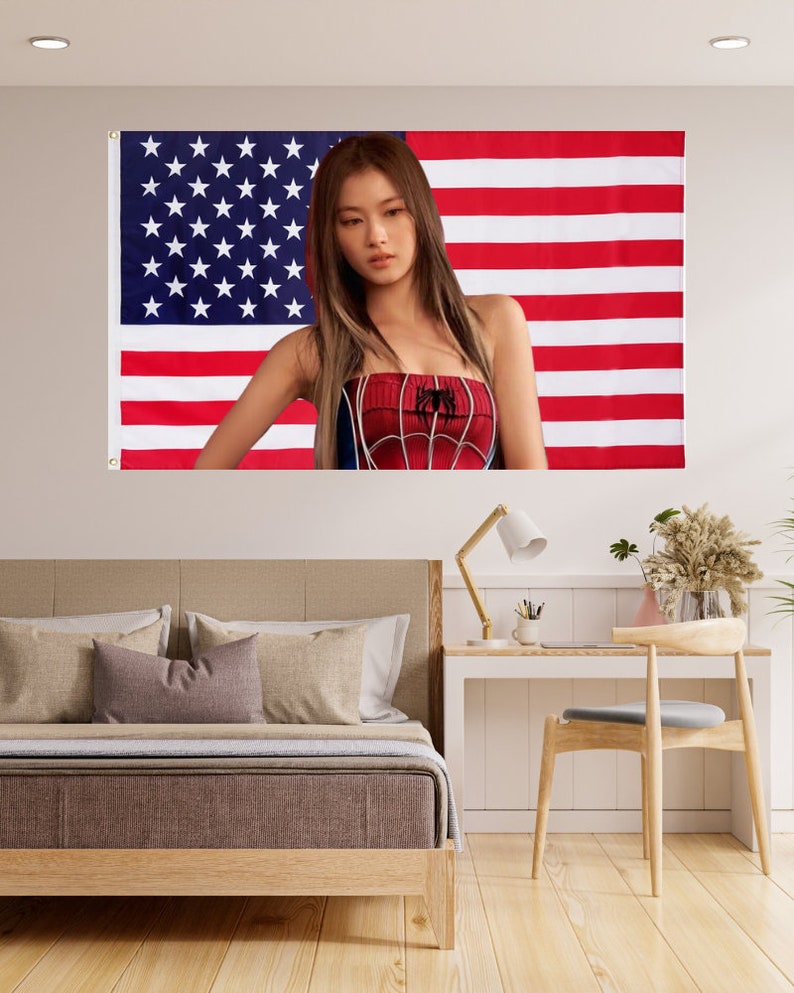 Sana TWICE USA Flag Bunnie KPOP American Flag Tiktok Meme Trendy Room Tapestry Fanmade Subtle ...