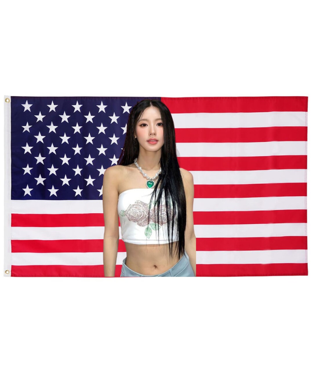 Miyeon G-IDLE USA Flag Bunnie Kpop American Flag Tiktok Meme Trendy Room Tapestry Fanmade Subtle ...