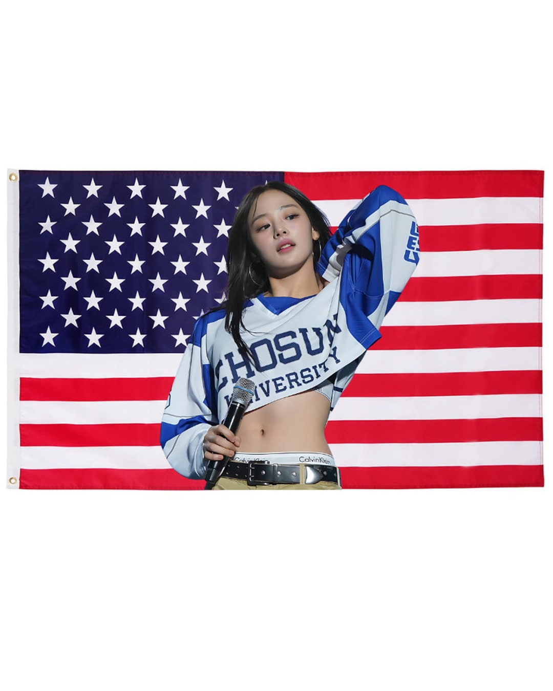 Minji Kim Newjeans USA Flag Bunnie KPOP American Flag Tiktok Meme Trendy Room Tapestry Fanmade ...