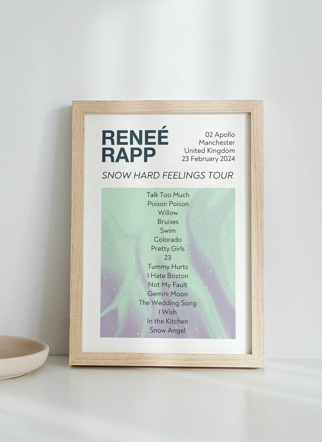Reneé Rapp Poster Set List Snow Hard Feelings Tour UK & Ireland ...