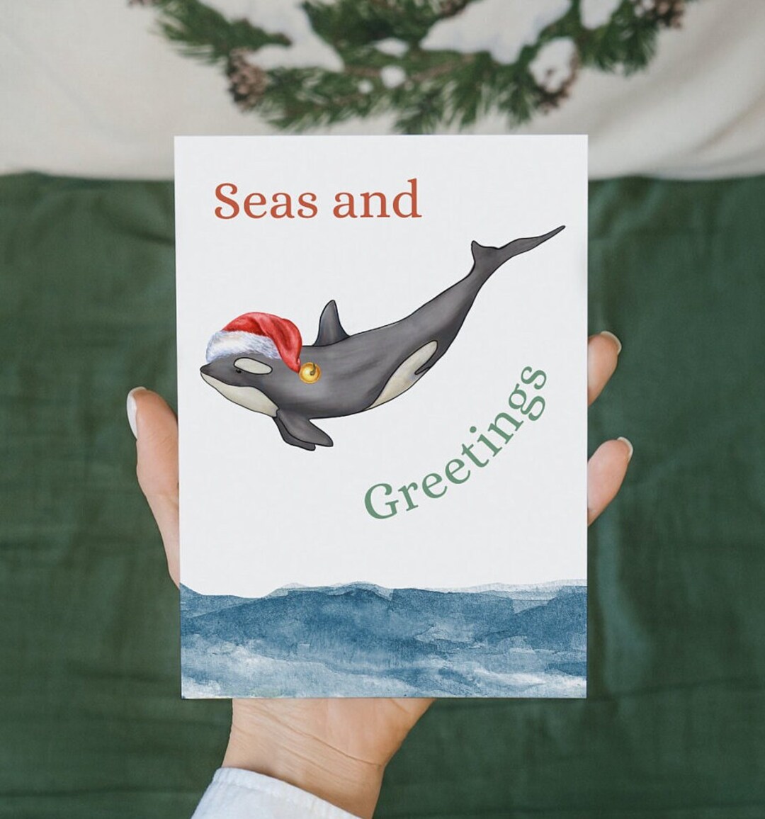 ORCA CHRISTMAS CARD Kill Whale Christmas Card Seas and Greetings Gift ...