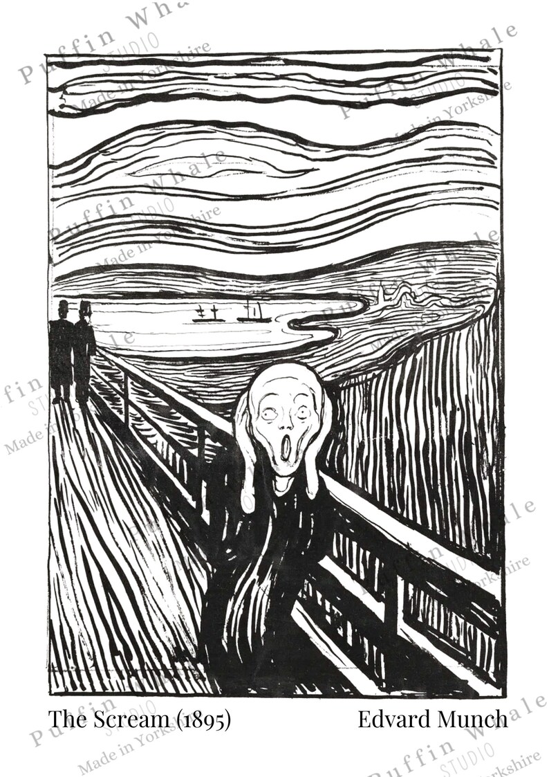 The Scream - Black and White A4 Print - Edvard Munch 1895 - Etsy