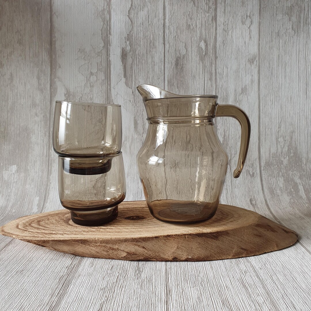 Luminarc Carafe With 2 or 4 Matching Glasses in Smoked Glass Vintage ...