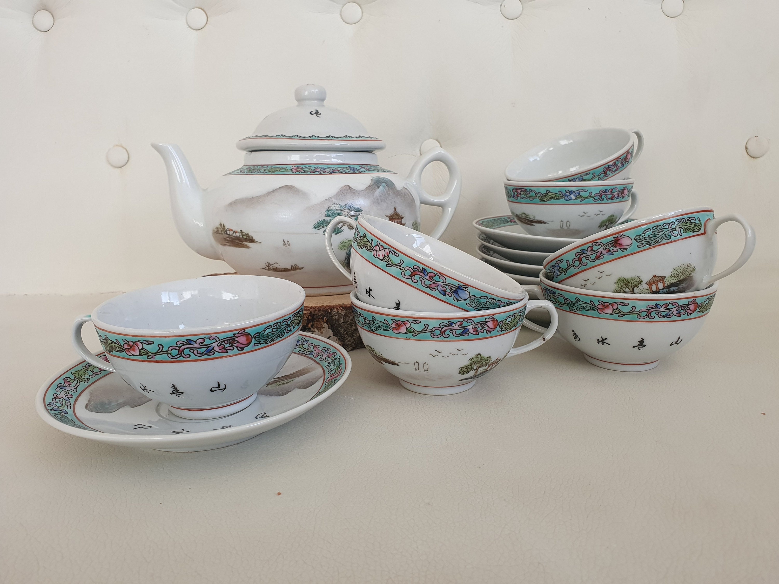 Rare Chinese Mun Shou Longevity Tea Set With Pagoda Decor for - Etsy