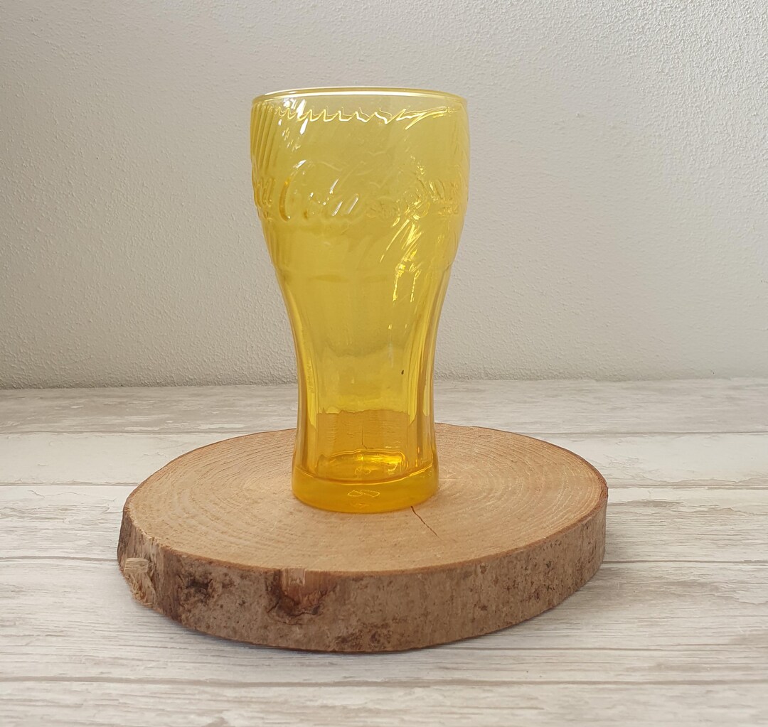 Coca-cola Yellow Long Drink Glass Coca-cola Glass With Diagonal Stripes ...