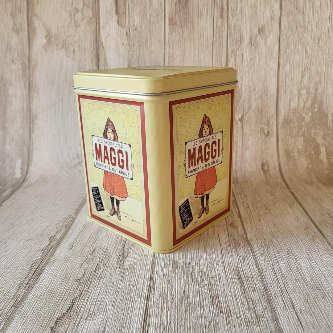 Vintage Square Maggi Tins in Yellow With Red | Light Yellow Storage Tin ...