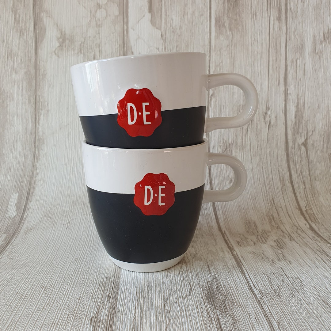 Douwe Egberts Single Mug or Set of 2 Larger Matte Black With White Mugs ...