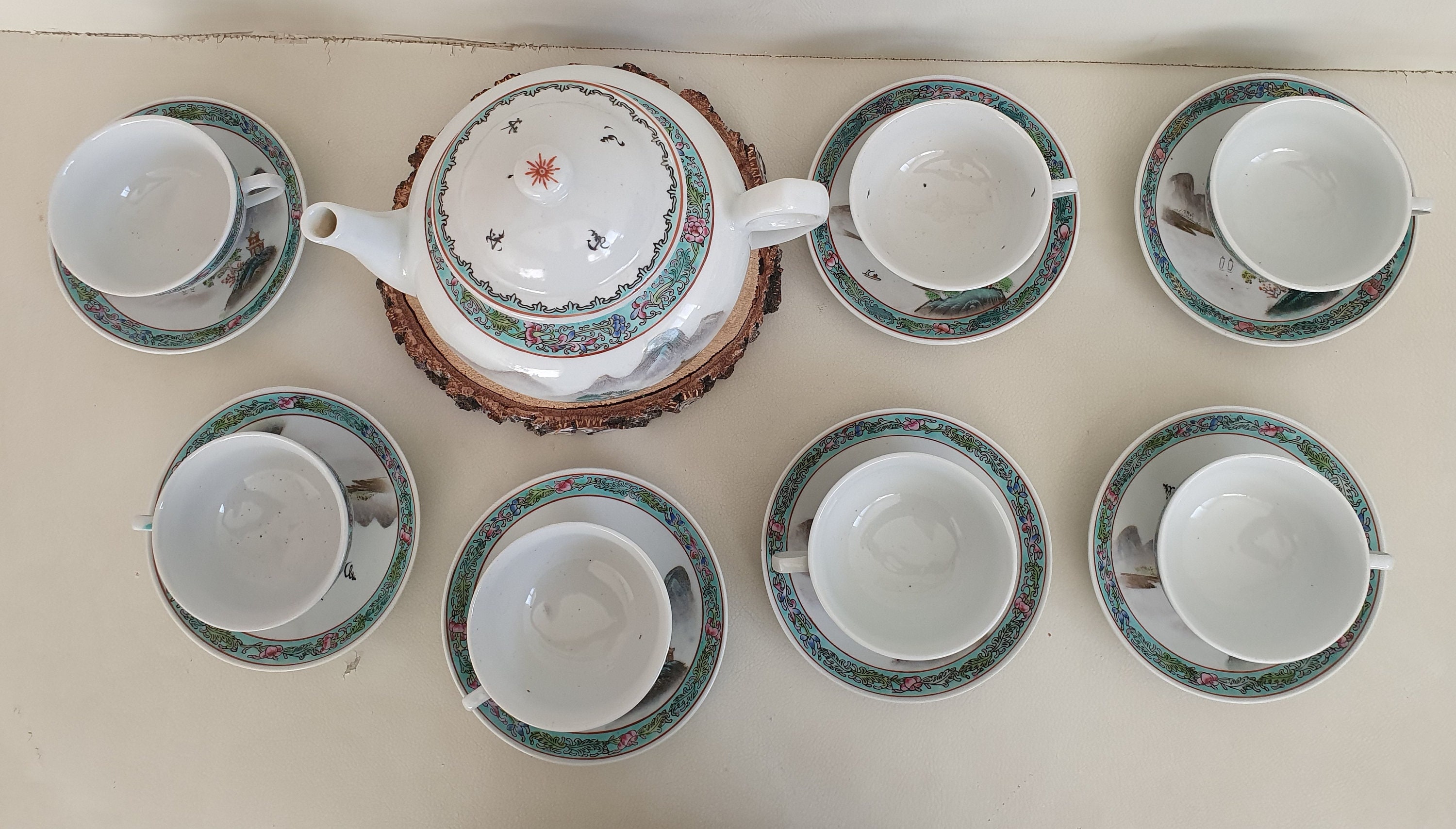 Rare Chinese Mun Shou Longevity Tea Set With Pagoda Decor for - Etsy