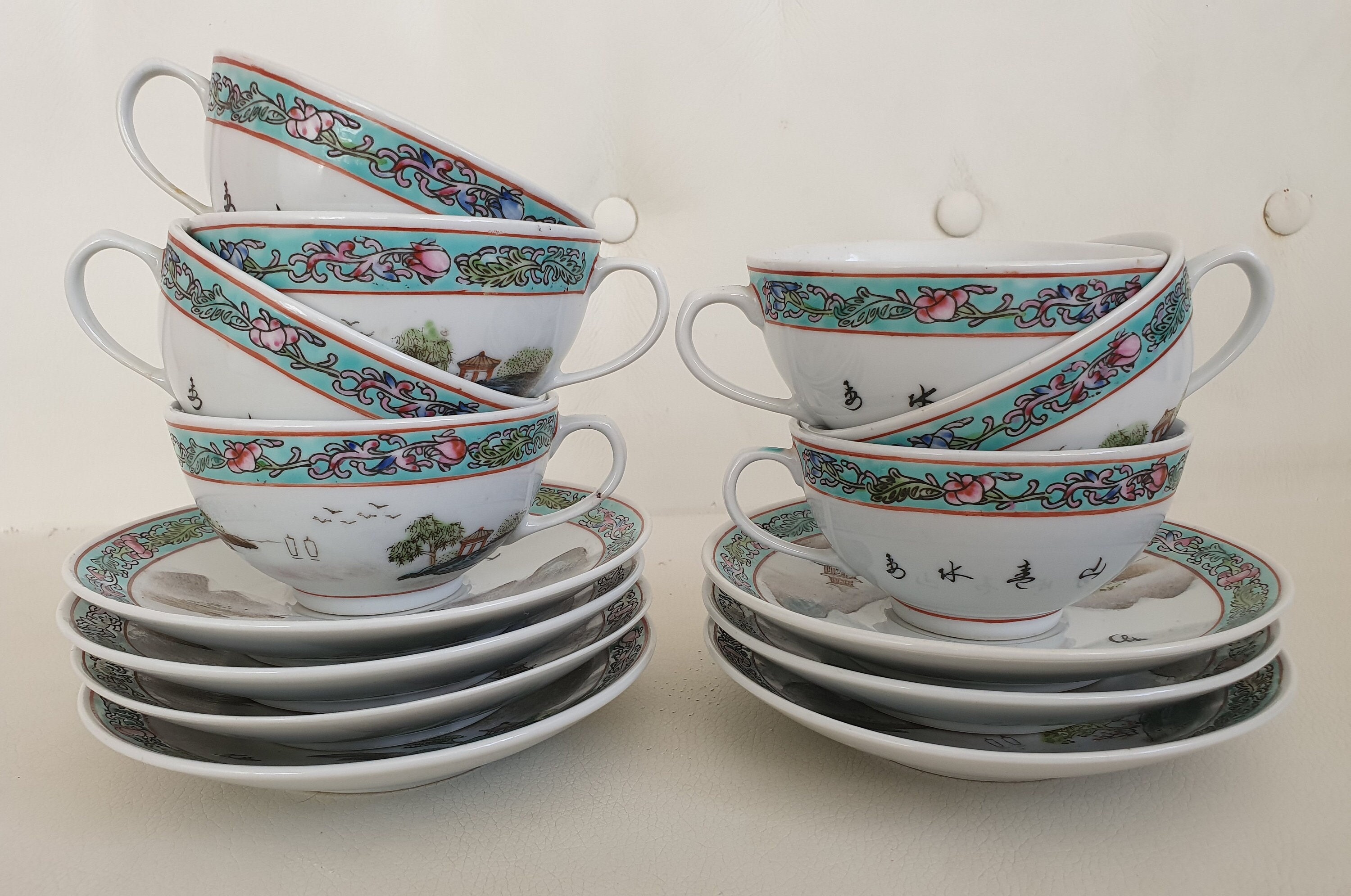 Rare Chinese Mun Shou Longevity Tea Set With Pagoda Decor for - Etsy