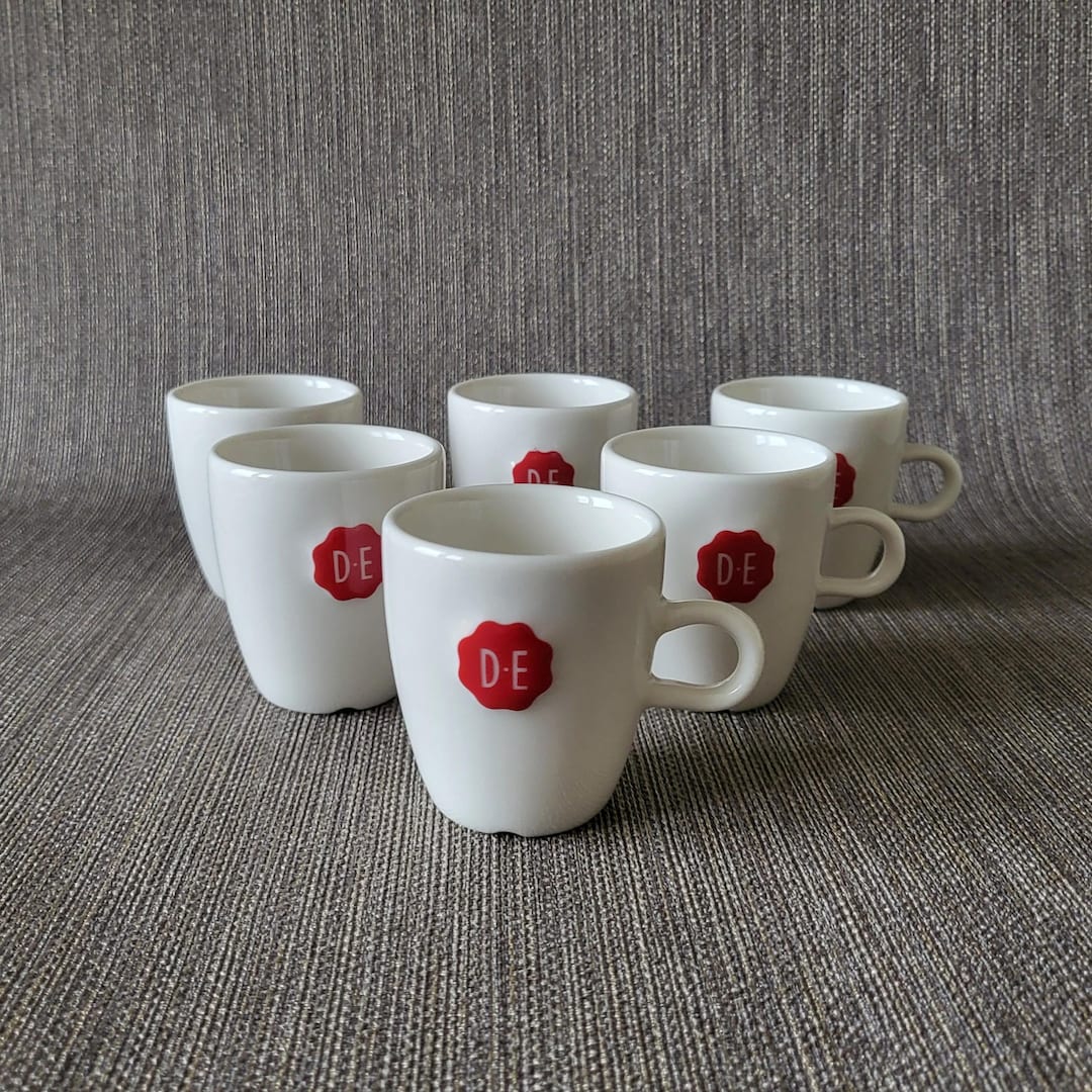 Douwe Egberts Set of 6 White Espresso Cups With Iconic D.E. Embossed ...