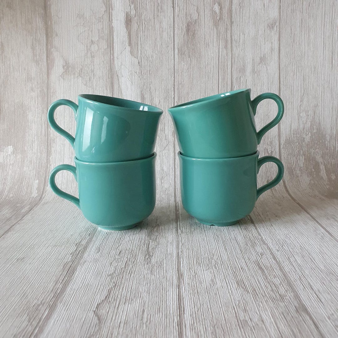JT Set of 4 Vintage Turquoise Coffee or Tea Cups Cheerful Morning ...
