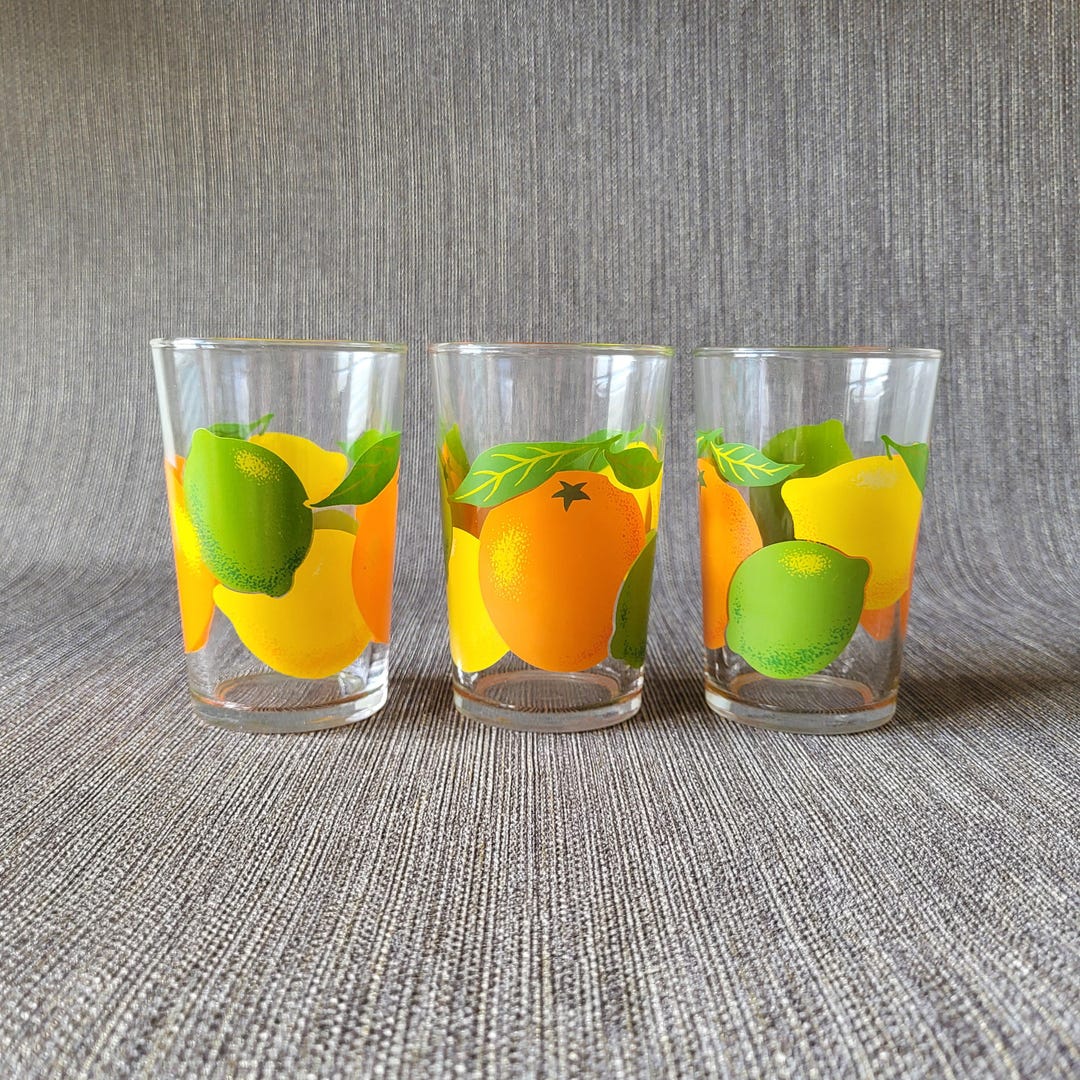 Vintage Fruit Juice Glasses Citrus Fruit Set of 3 - Lemon, Lime ...