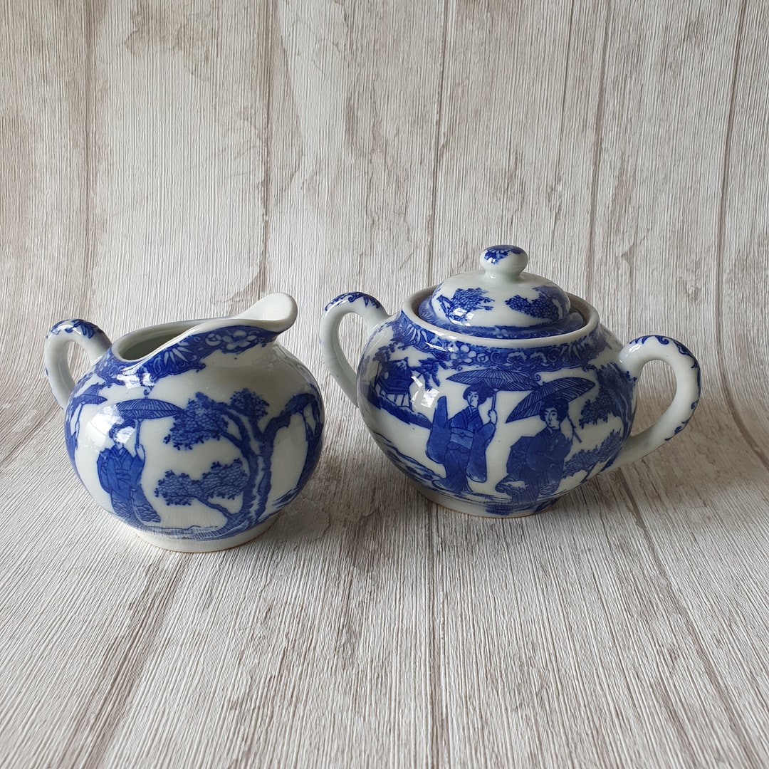 Vintage Japanese Sugar and Milk Set (sugar Bowl and Creamer) in White ...