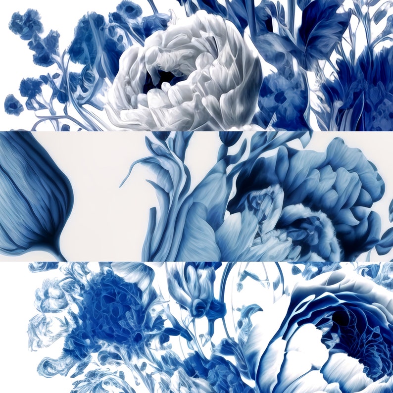 Set of 3 Delft Blue Wall Art Prints Floral Poster Blue and White Tulips ...