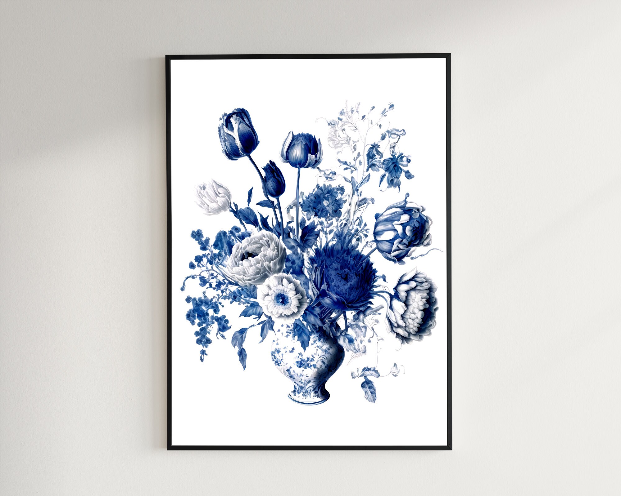 Set of 3 Delft Blue Wall Art Prints Floral Poster Blue and White Tulips ...