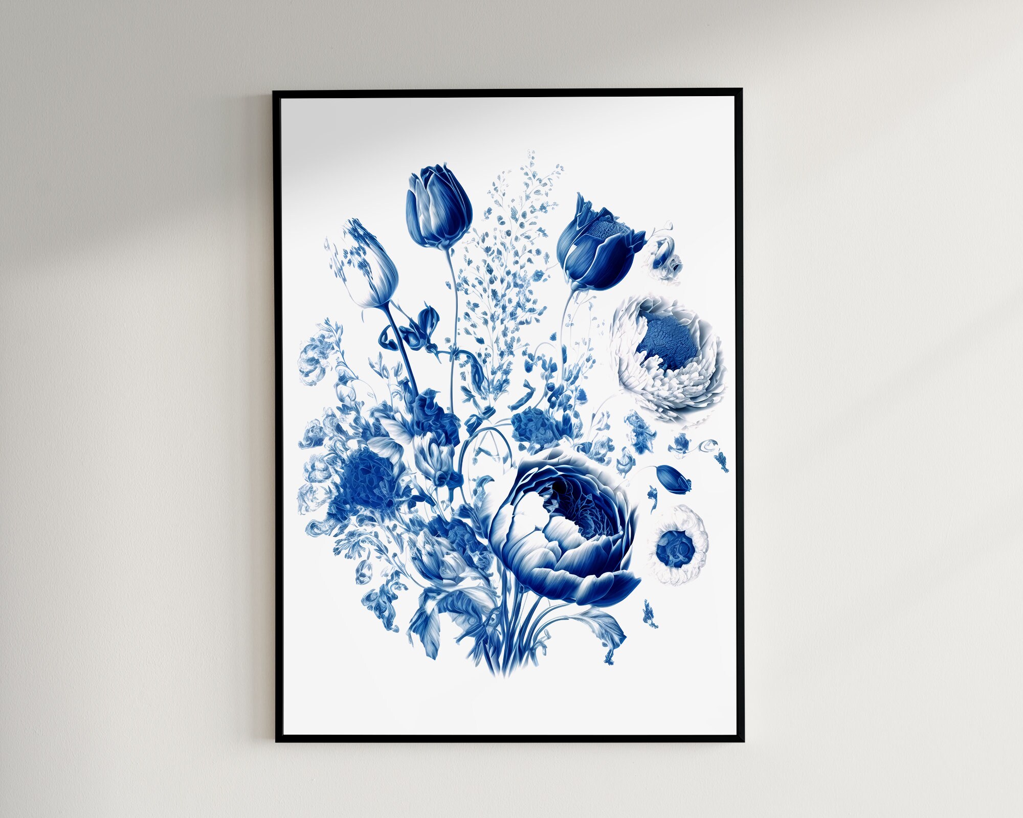Set of 3 Delft Blue Wall Art Prints Floral Poster Blue and White Tulips ...