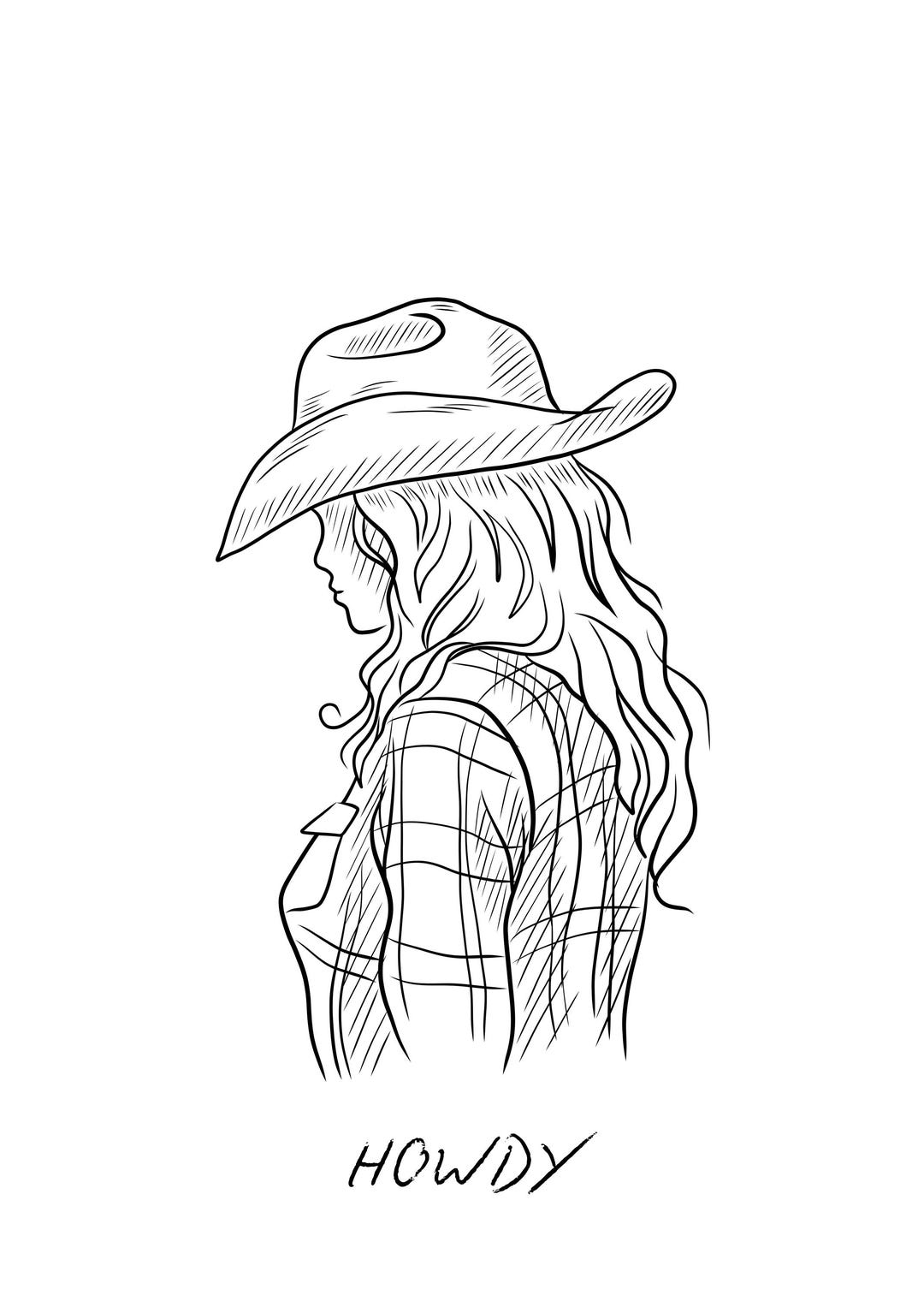 Howdy Cowboy Line Art Digital Print White - Etsy