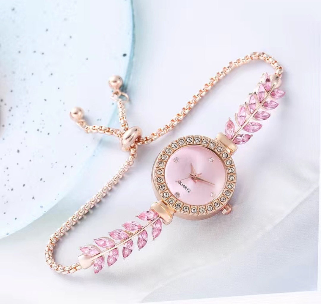 Circular Vintage Pink Luxury Rhinestone Gemstone Cocktail Women Watch ...