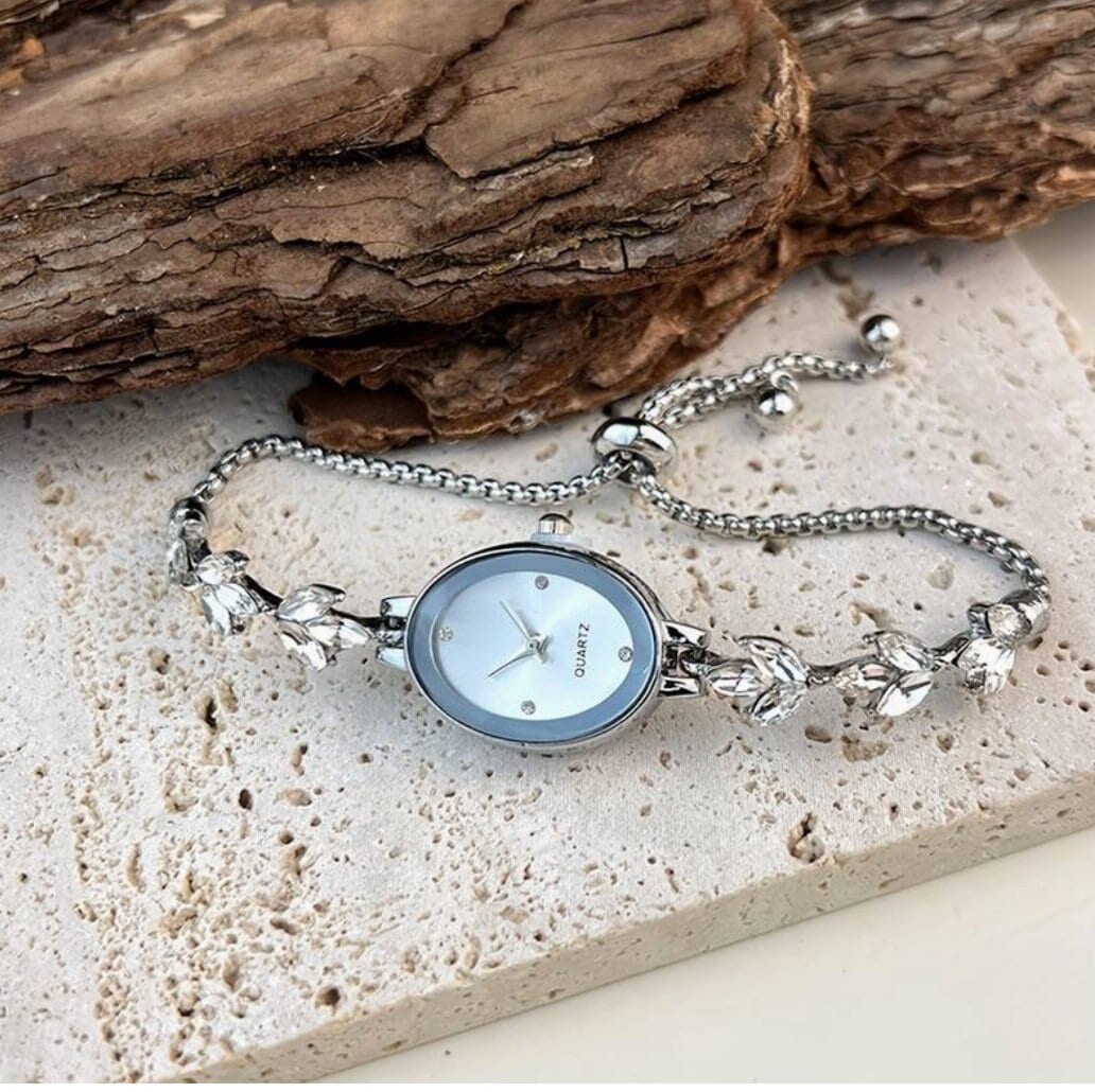Oval Vintage Silver Luxury Rhinestone Gemstone Cocktail Women Watch ...