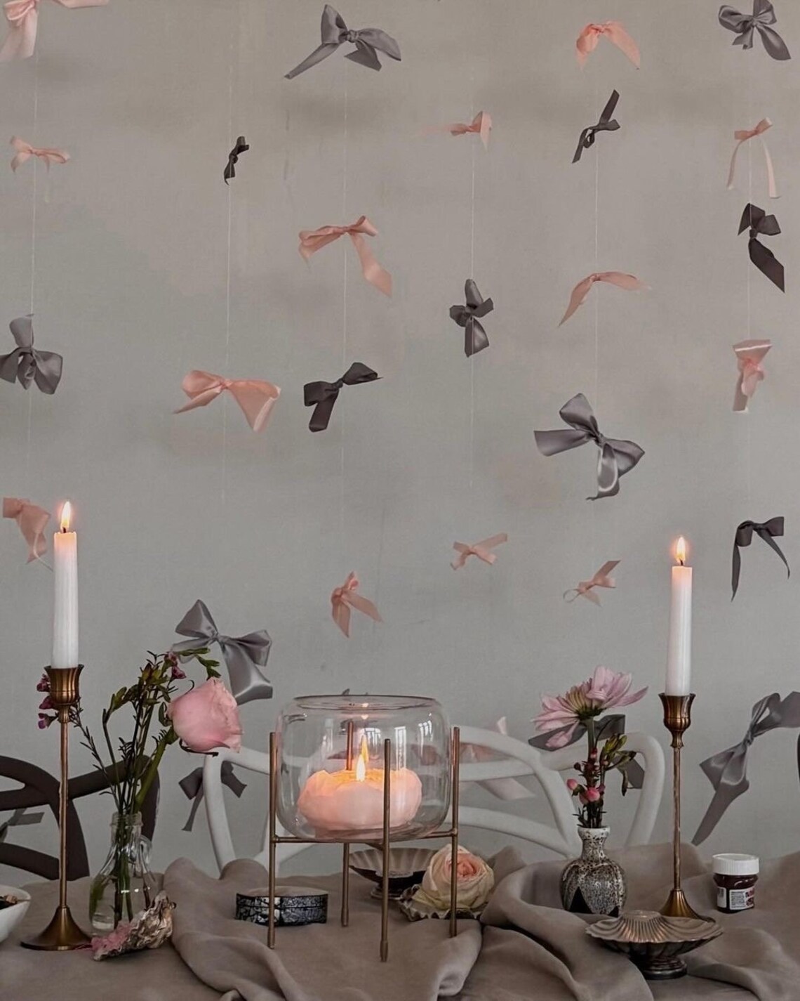 Hanging Coquette Garland, Custom Hanging Ribbon Bow, Blush Satin Ribbon ...