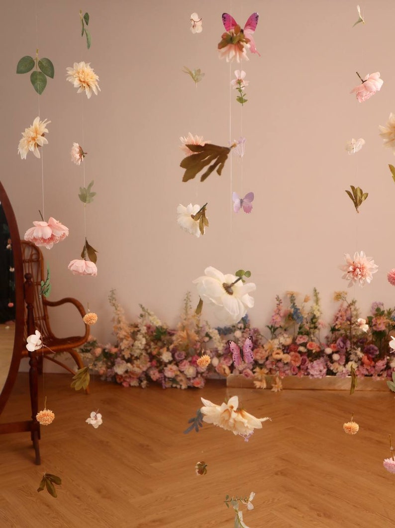 Hanging Flower Garlands With 3D Butterflies, Custom Hanging Flowers Kit ...